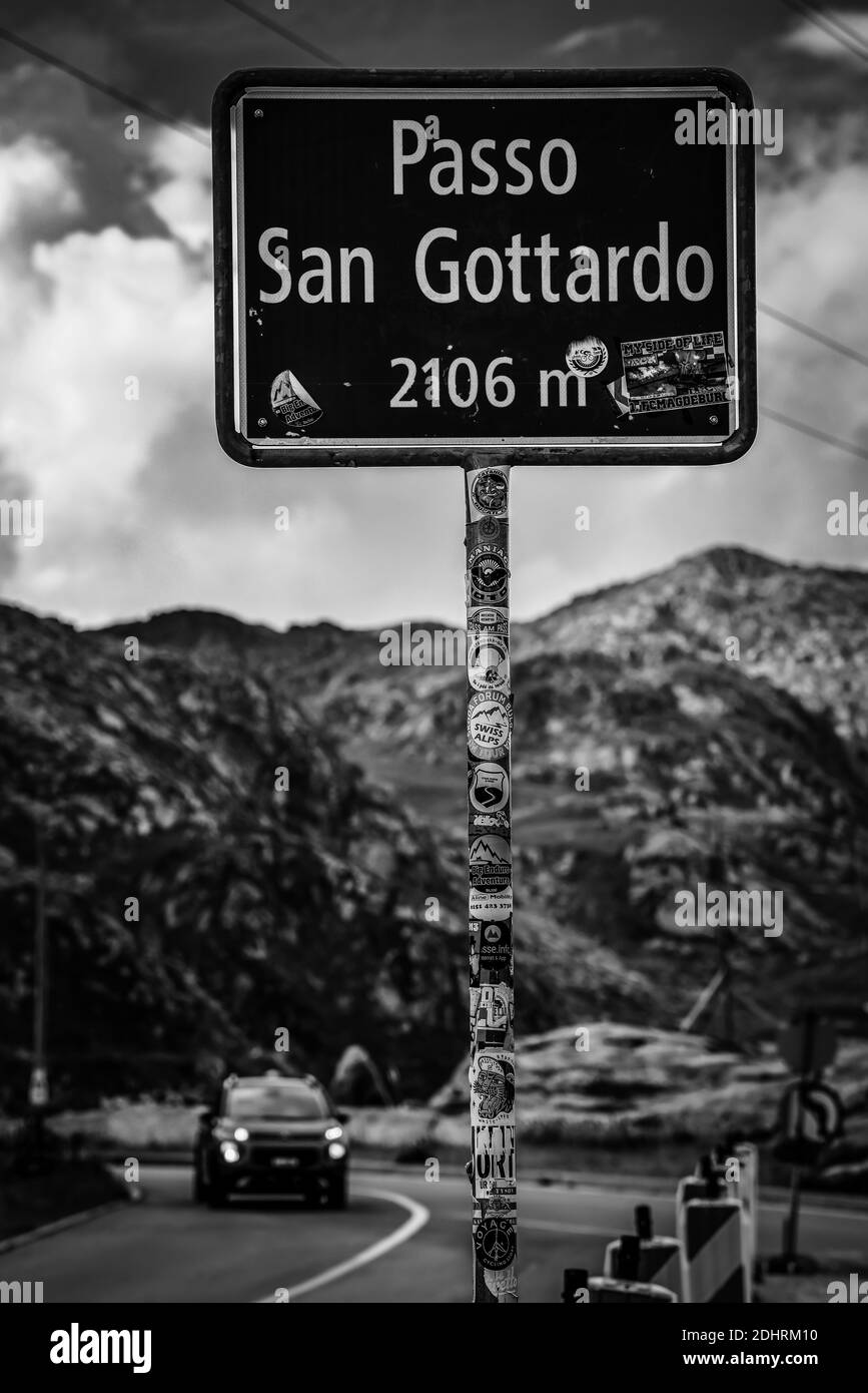 Gotthard Pass Street in Switzerland in black and white Stock Photo - Alamy