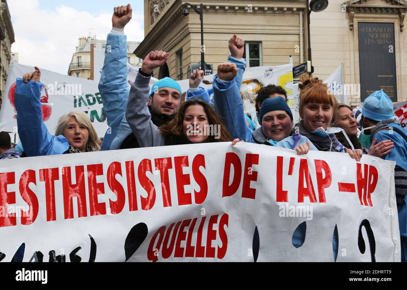 Hospital nurses and anaesthetists during a demonstration in Paris ...