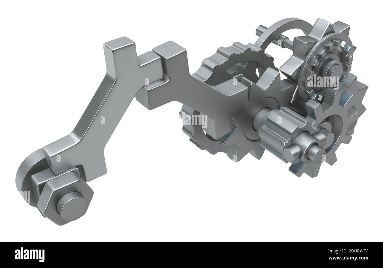 Gear mechanism bone metal 3d illustration, isolated, over white ...