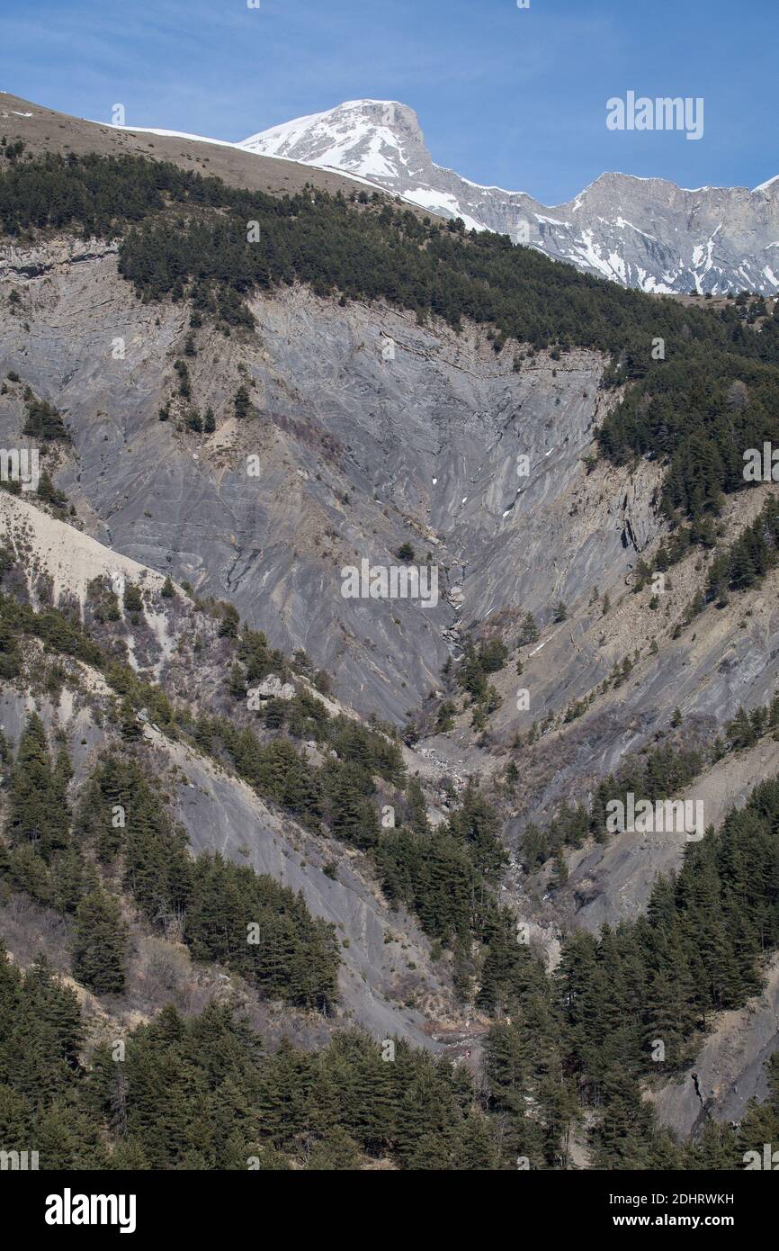 Families of victims walk the path leading to the Germanwings crash site as part of a ceremony ...