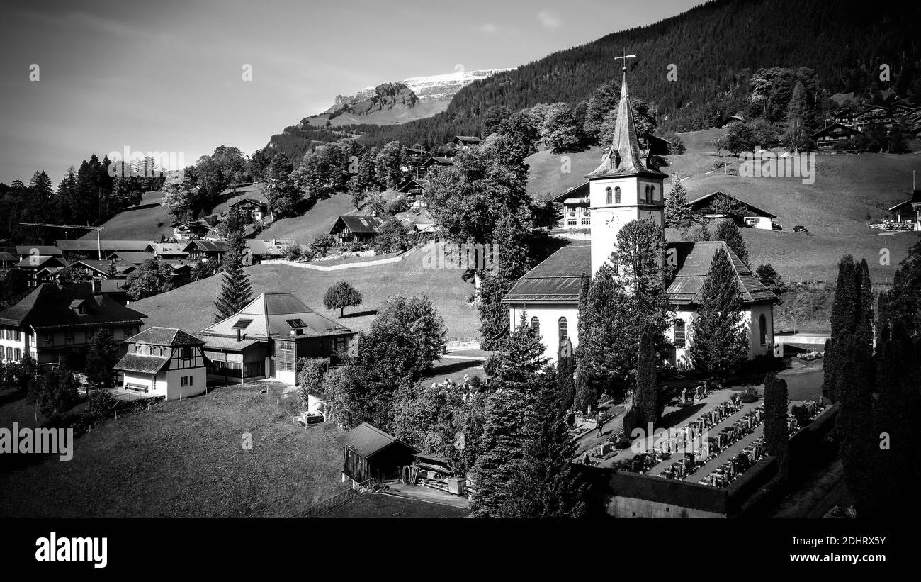 Famous city of Grindelwald in the Swiss Alps from above Stock Photo - Alamy