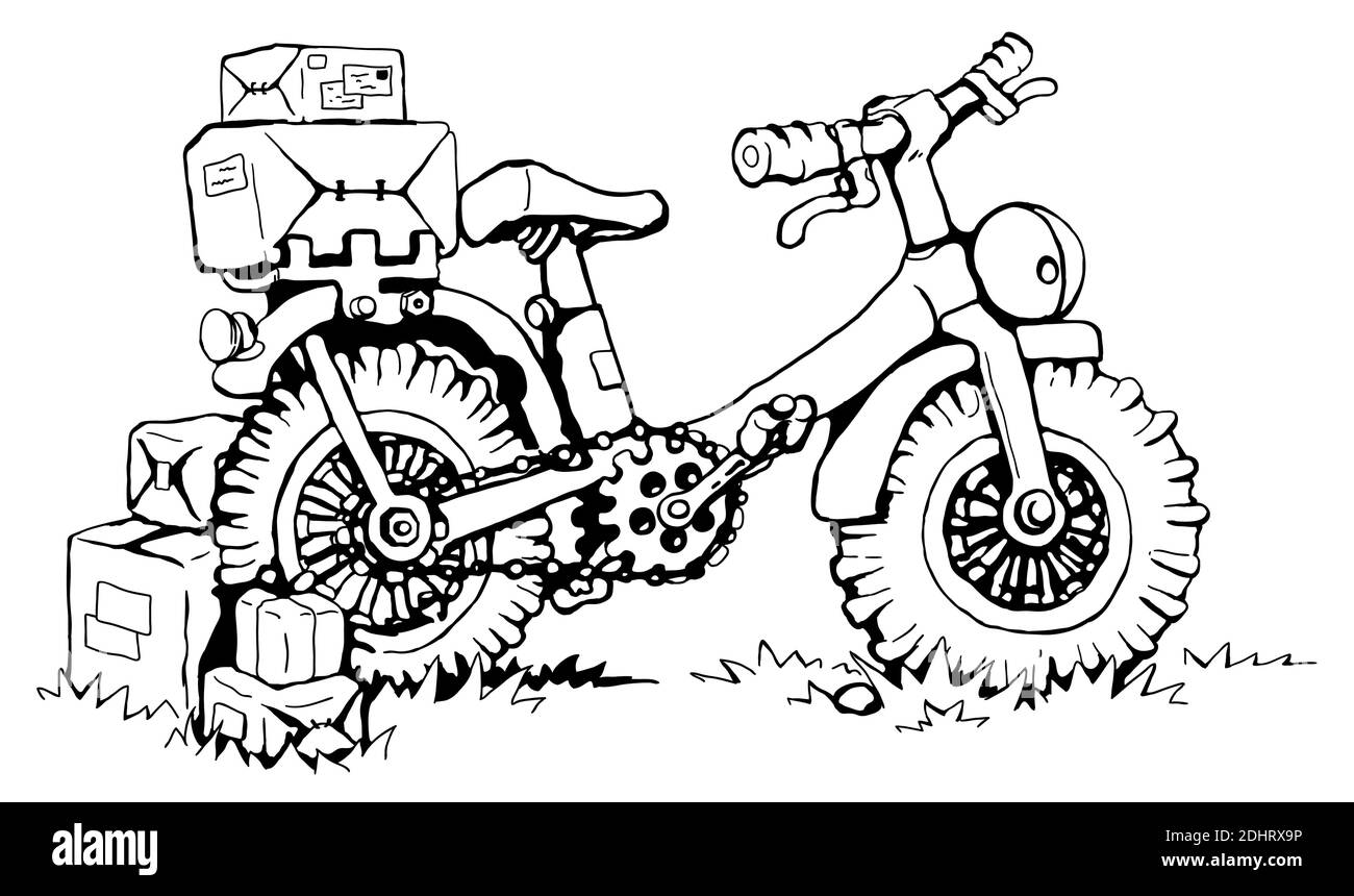 Sturdy delivery bicycle cartoon line drawing, vector, horizontal, black ...