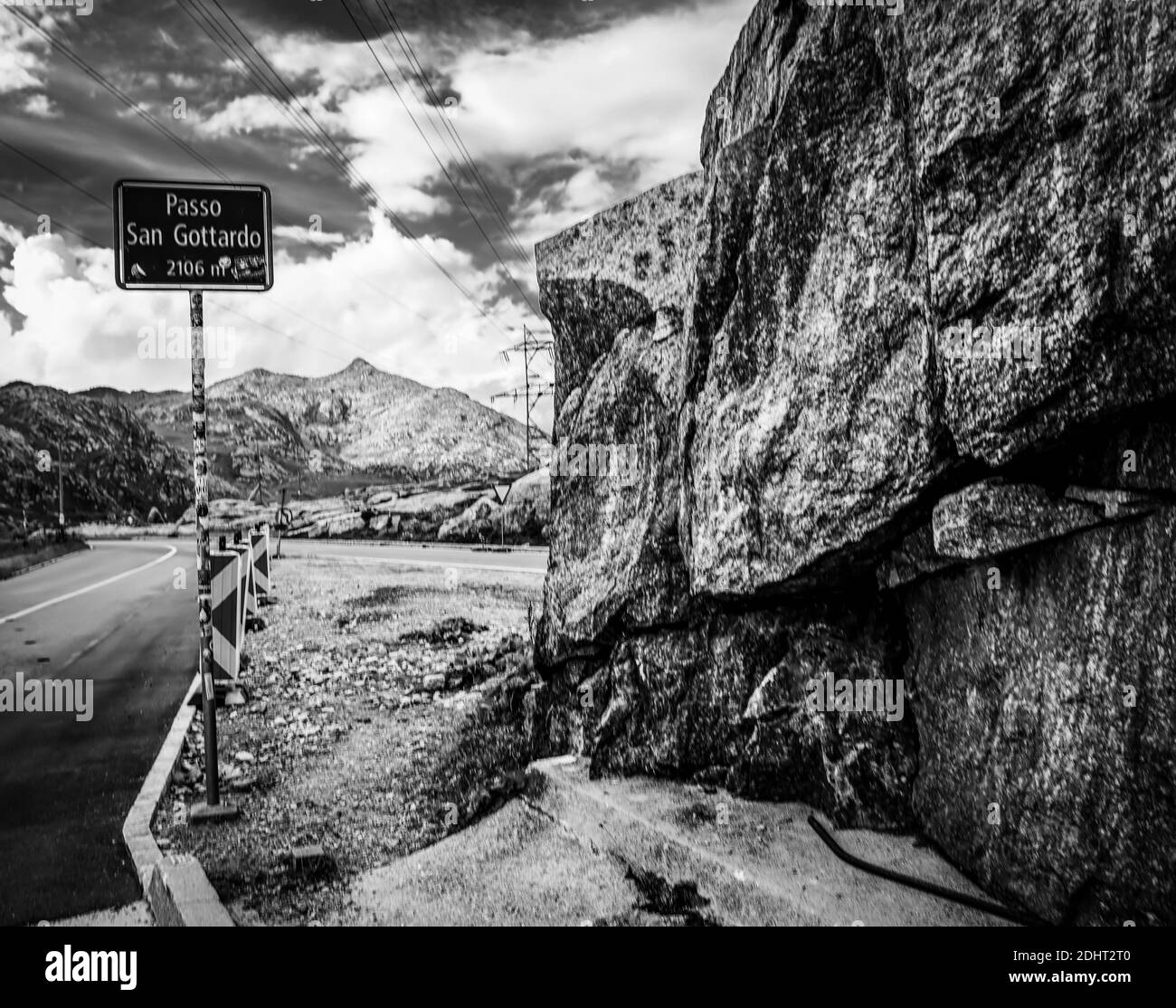 Gotthard Pass Street in Switzerland in black and white Stock Photo - Alamy