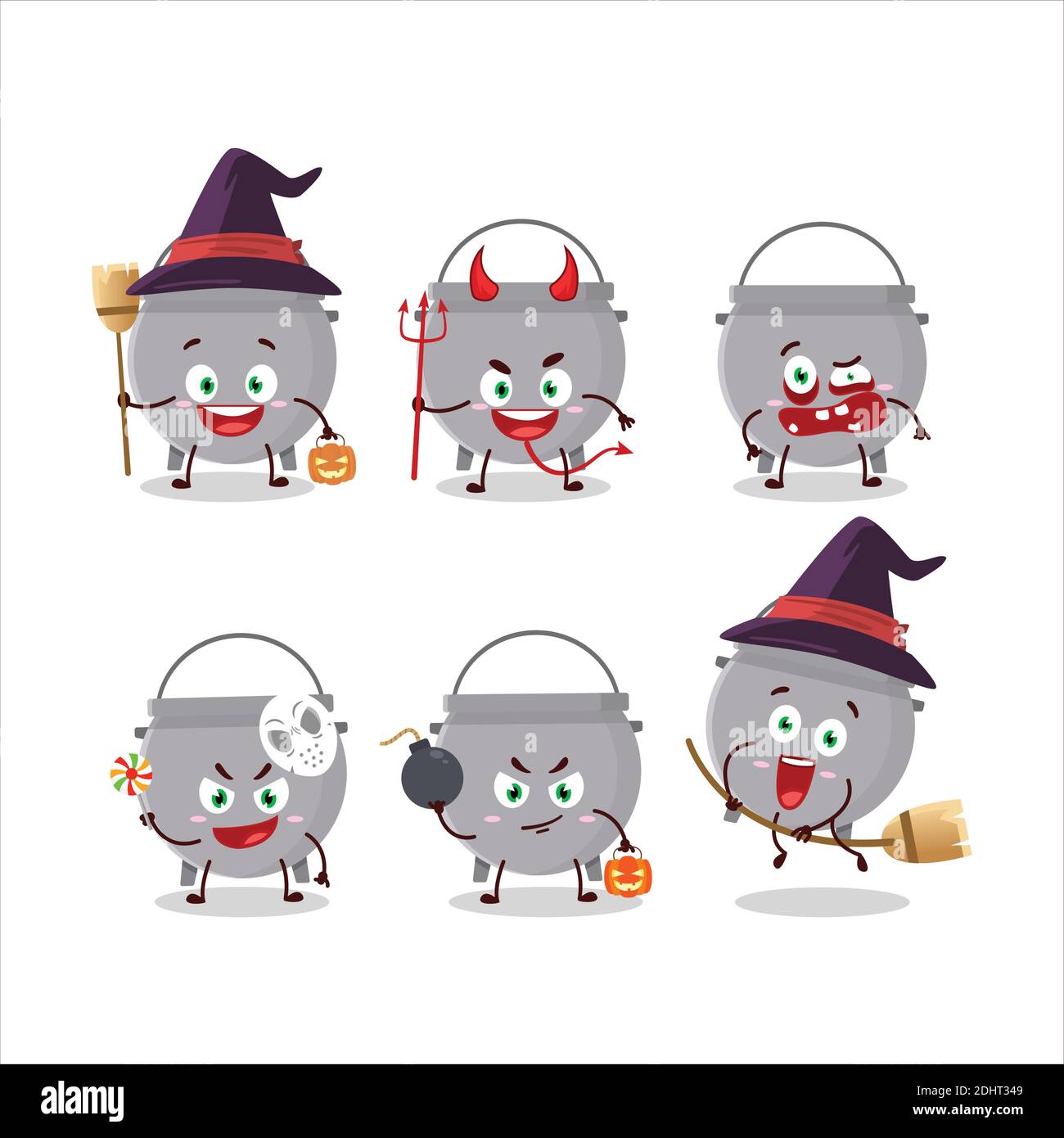 Halloween expression emoticons with cartoon character of cauldron ...