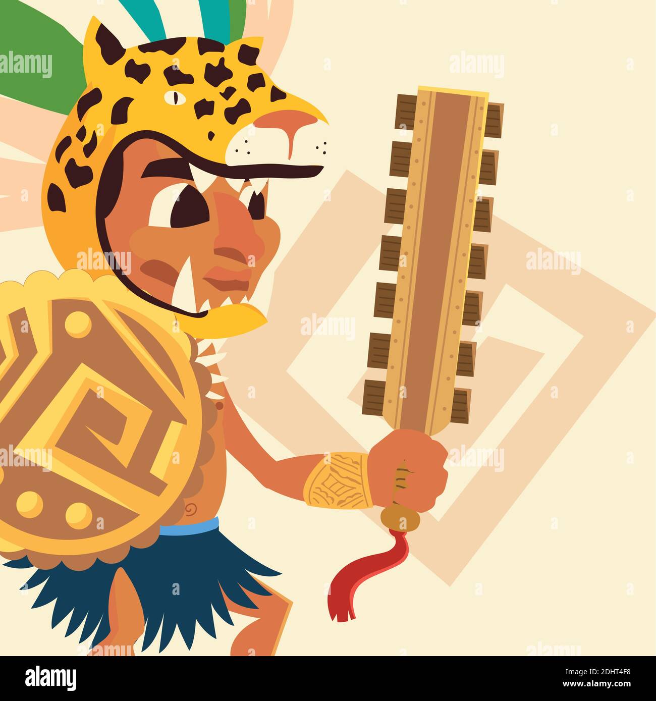 aztec warrior traditional weapon tribal and headgear vector ...