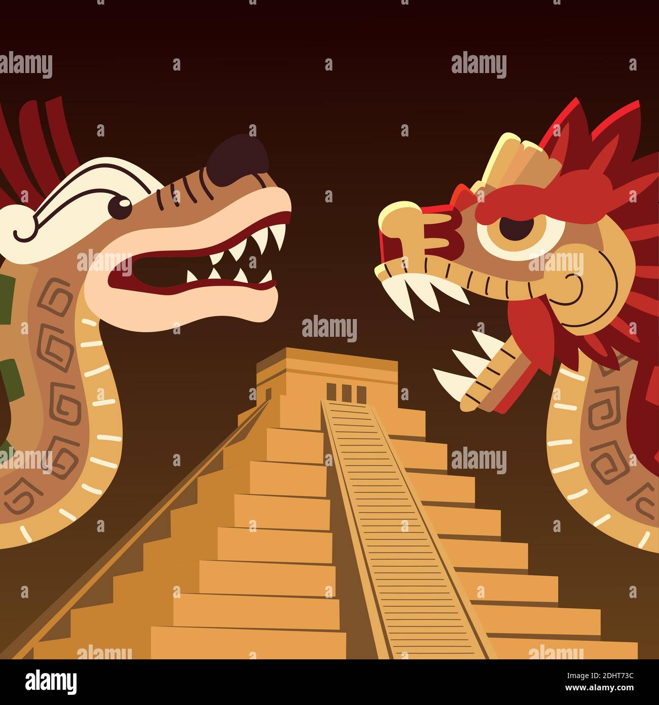 aztec snakes pyramid culture folkore traditonal vector illustration ...