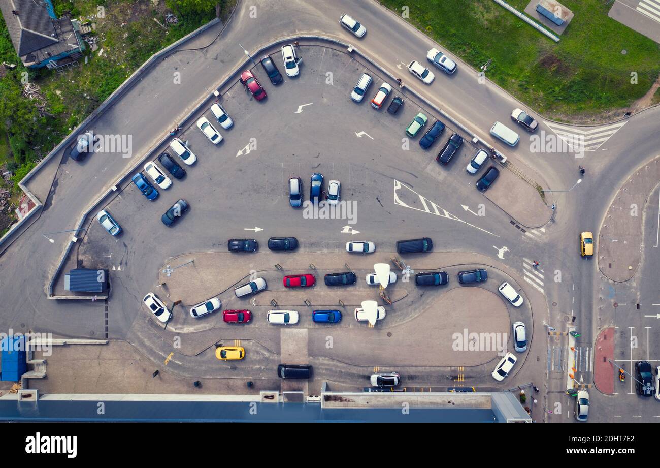 Parking near a supermarket and fast food restaurant with a distribution ...