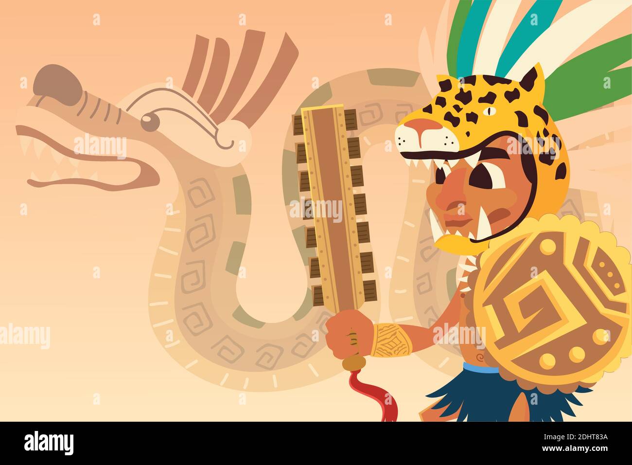 aztec warrior tiger headgear shield vector illustration Stock Vector ...