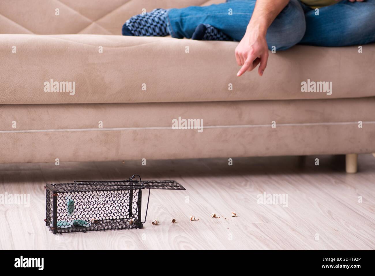 Man and mousetrap at home Stock Photo - Alamy