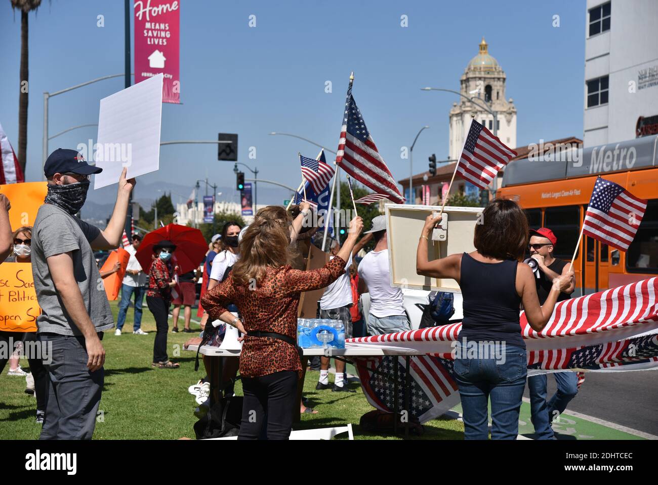 Beverly Hills, CA/USA - Aug 1, 2020: A patriotic freedom rally with ...