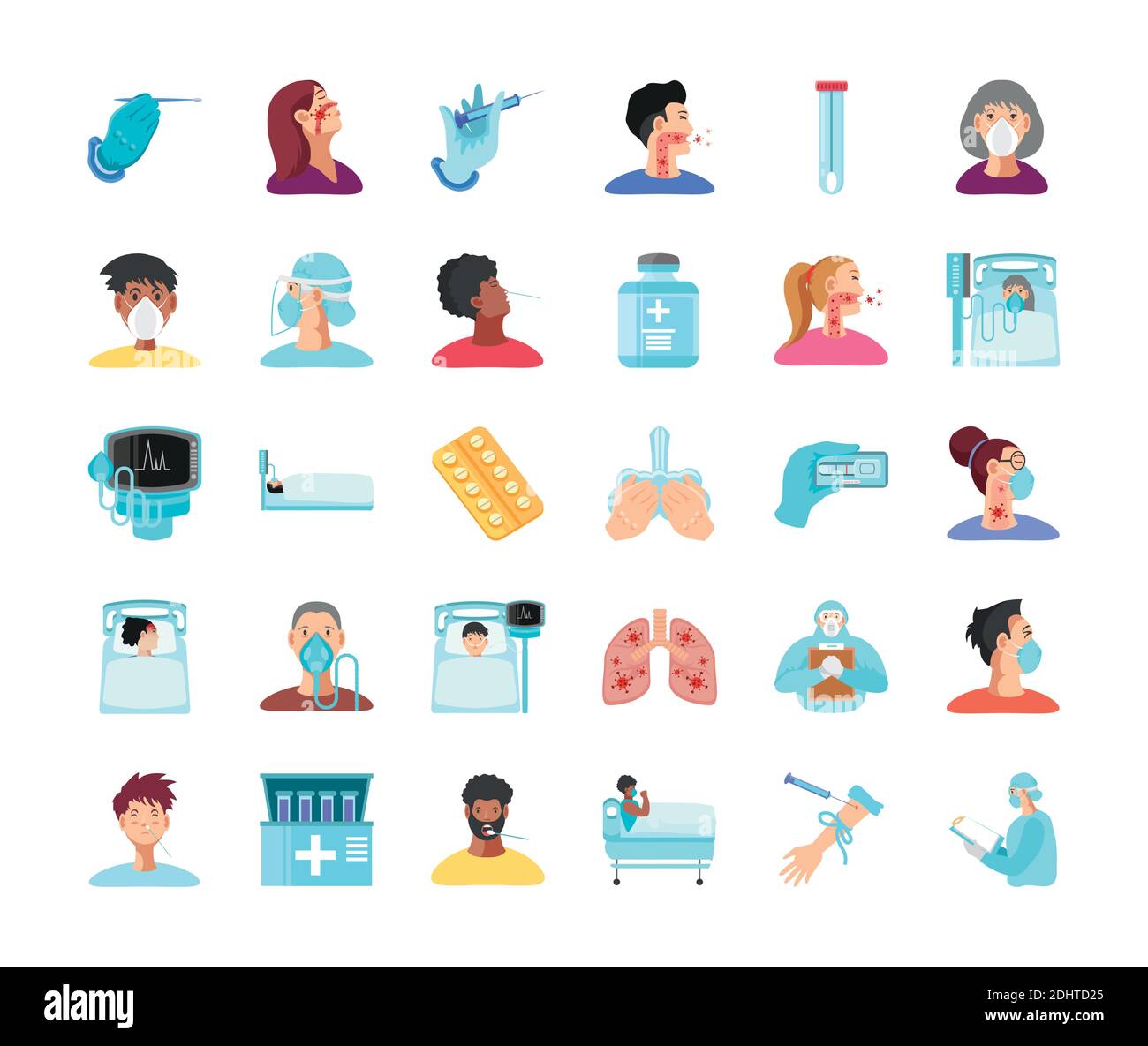 covid 19 coronavirus disease with icons patient test sample healthcare ...