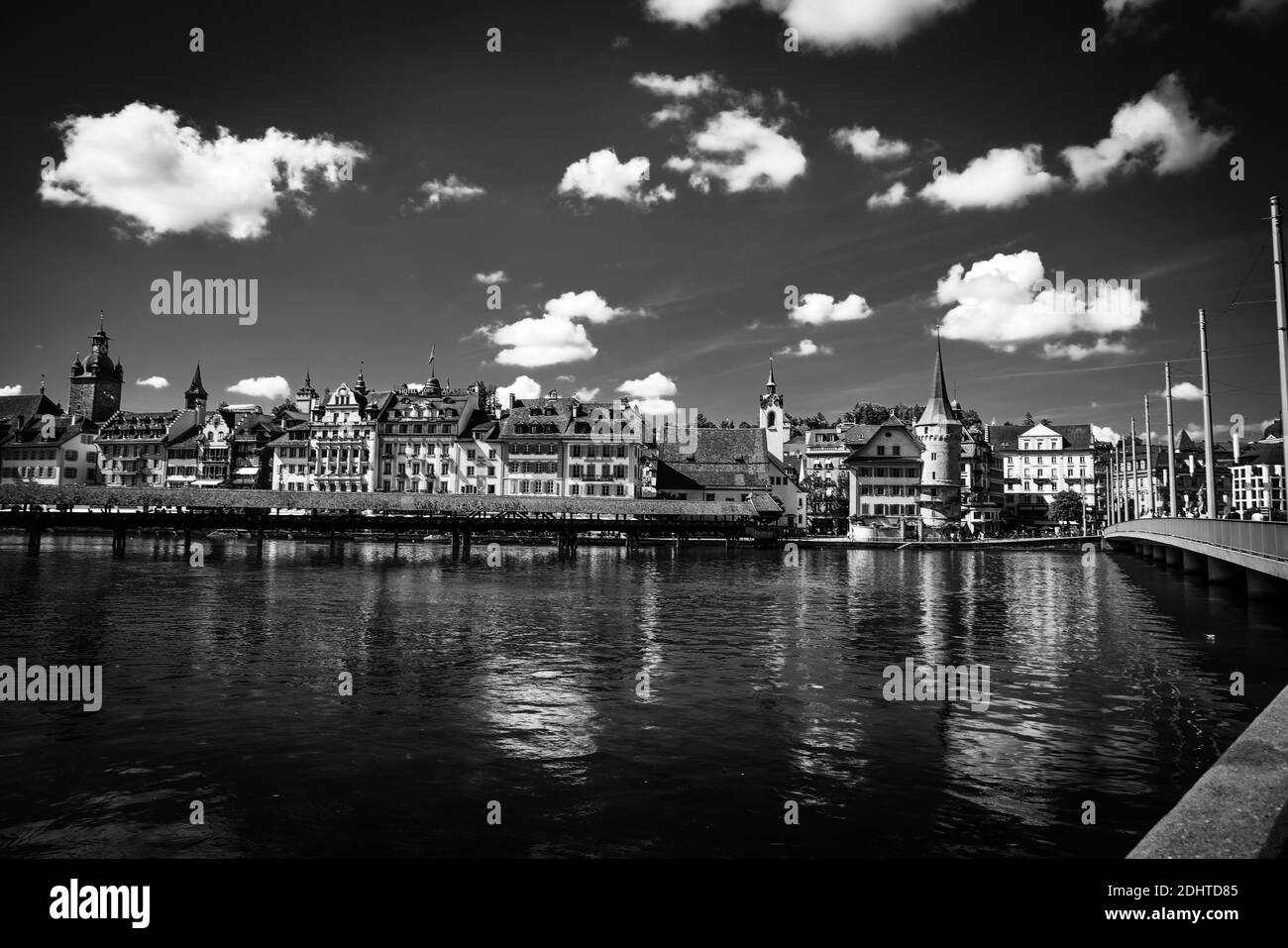 The lakefront of Lake Lucerne in Switzerland in black and white Stock ...