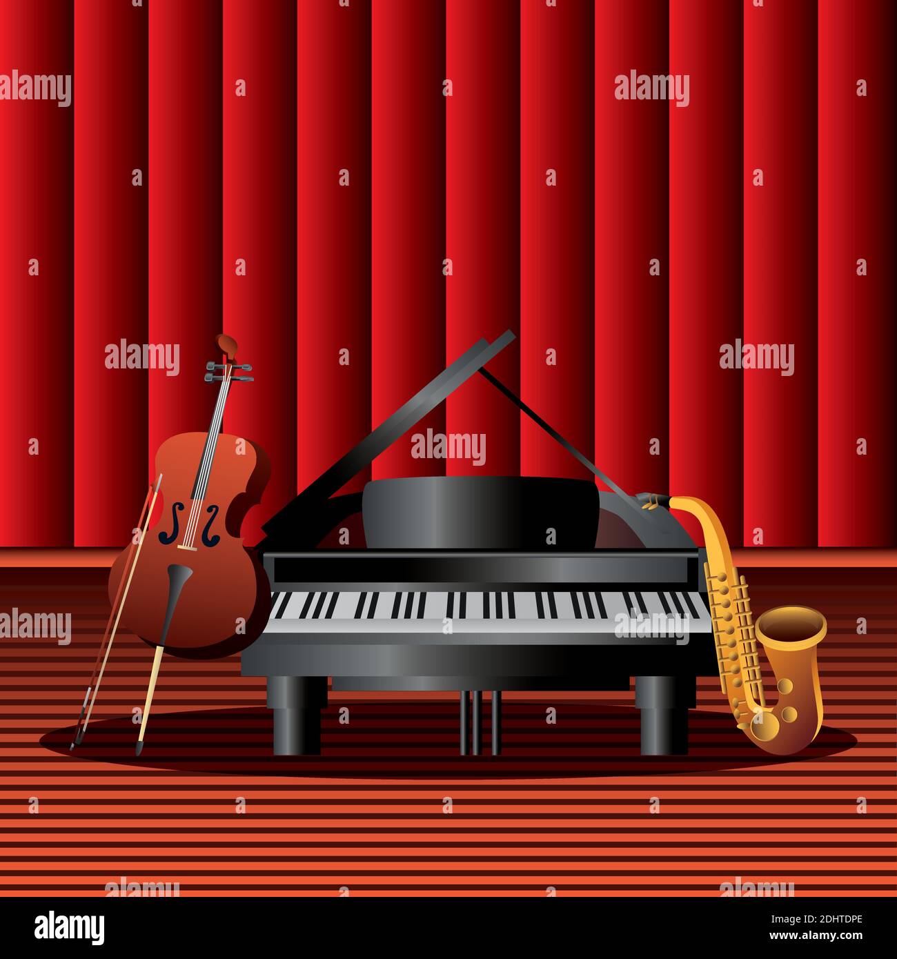 musical instrument piano saxophone and cello on the stage vector ...