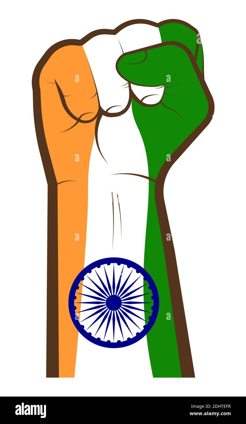 Independence Day. Hand clenched in fist in style of the Indian flag ...