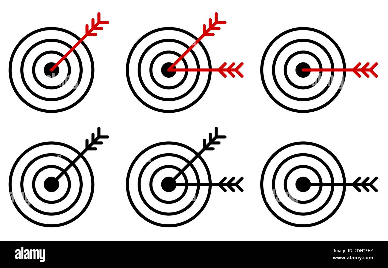 set of arrow icons hit the middle of the target. Accurate shot ...