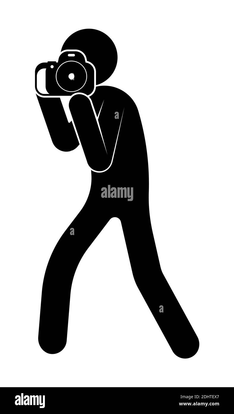 stick figure, man takes photo with a camera. World Photography Day ...