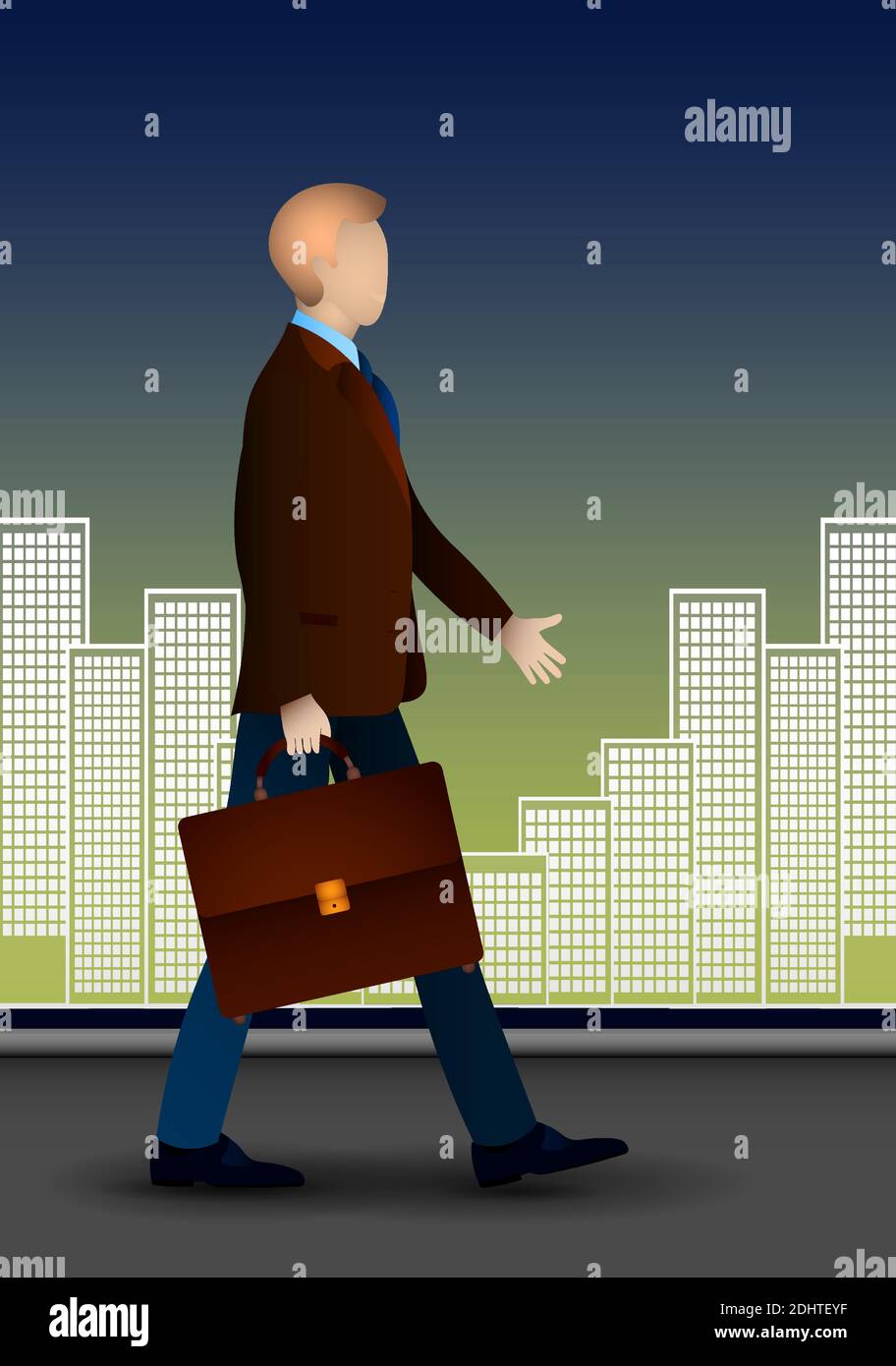 man in jacket, businessman with briefcase in his hands is walking home ...