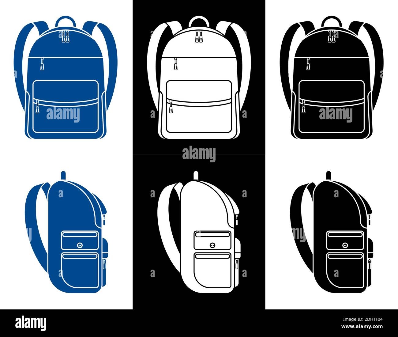 school bag icons. Side and front view. September 1, beginning of school ...