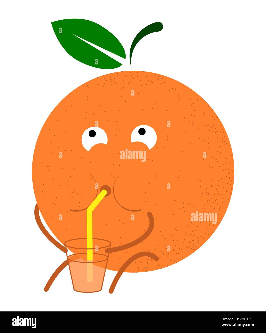 orange drinks orange juice through a straw from a glass. Summer ...