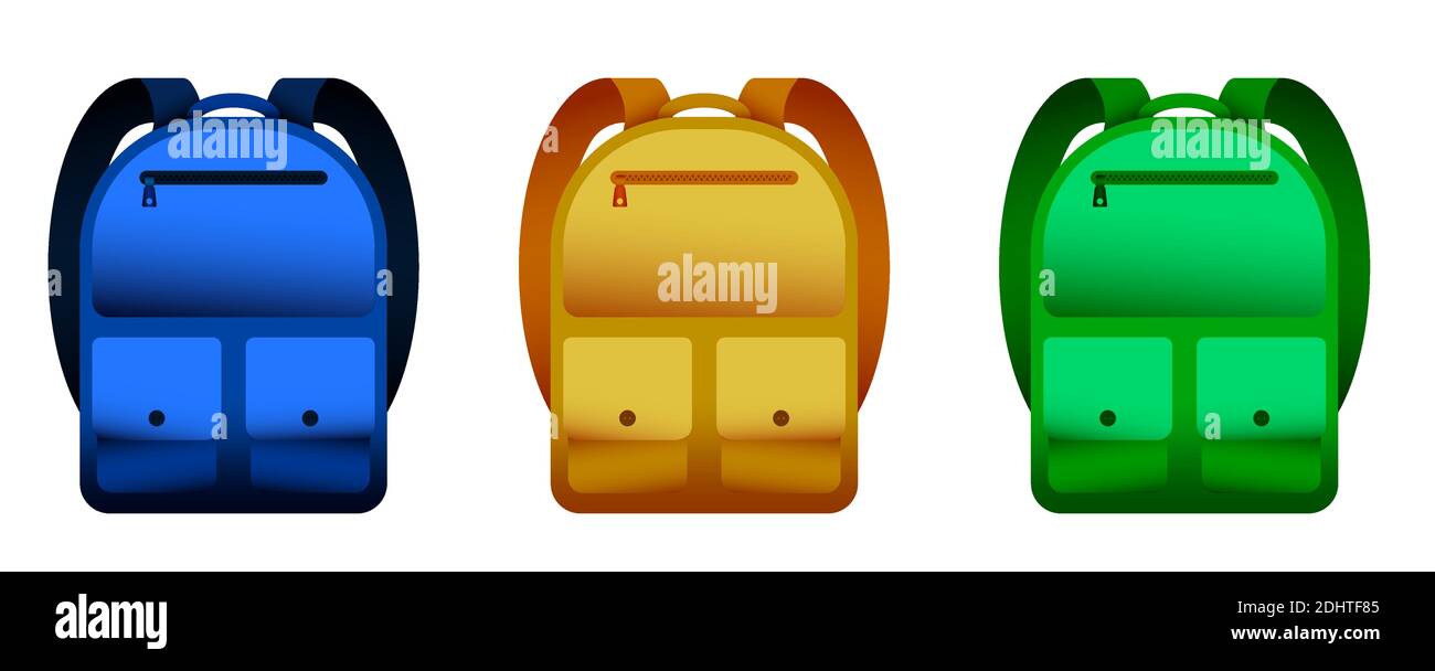 set of bright school backpacks in realistic style, icons. Foreground ...