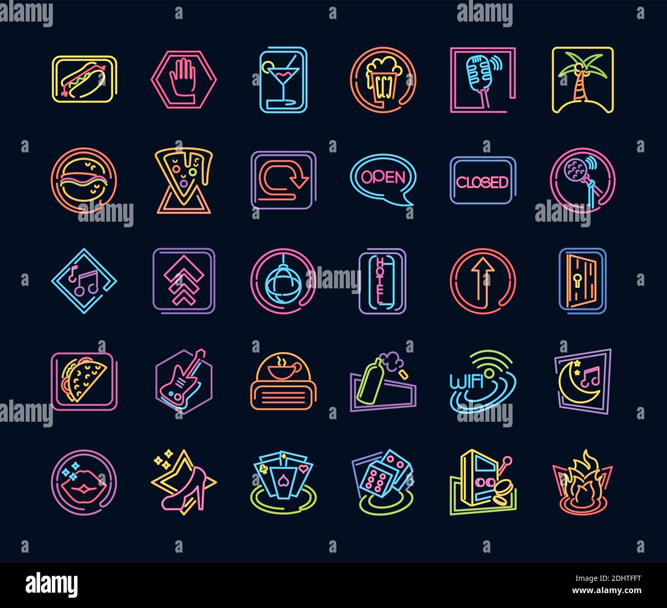 Fast food neon icons hi-res stock photography and images - Alamy