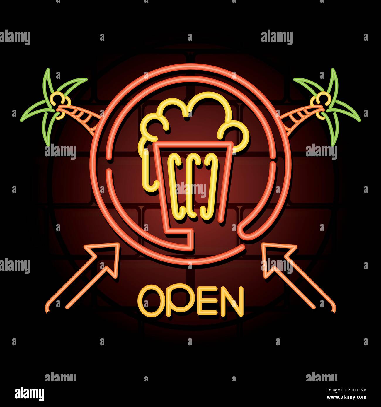 beer bar palms open neon sign icon on background vector illustration ...