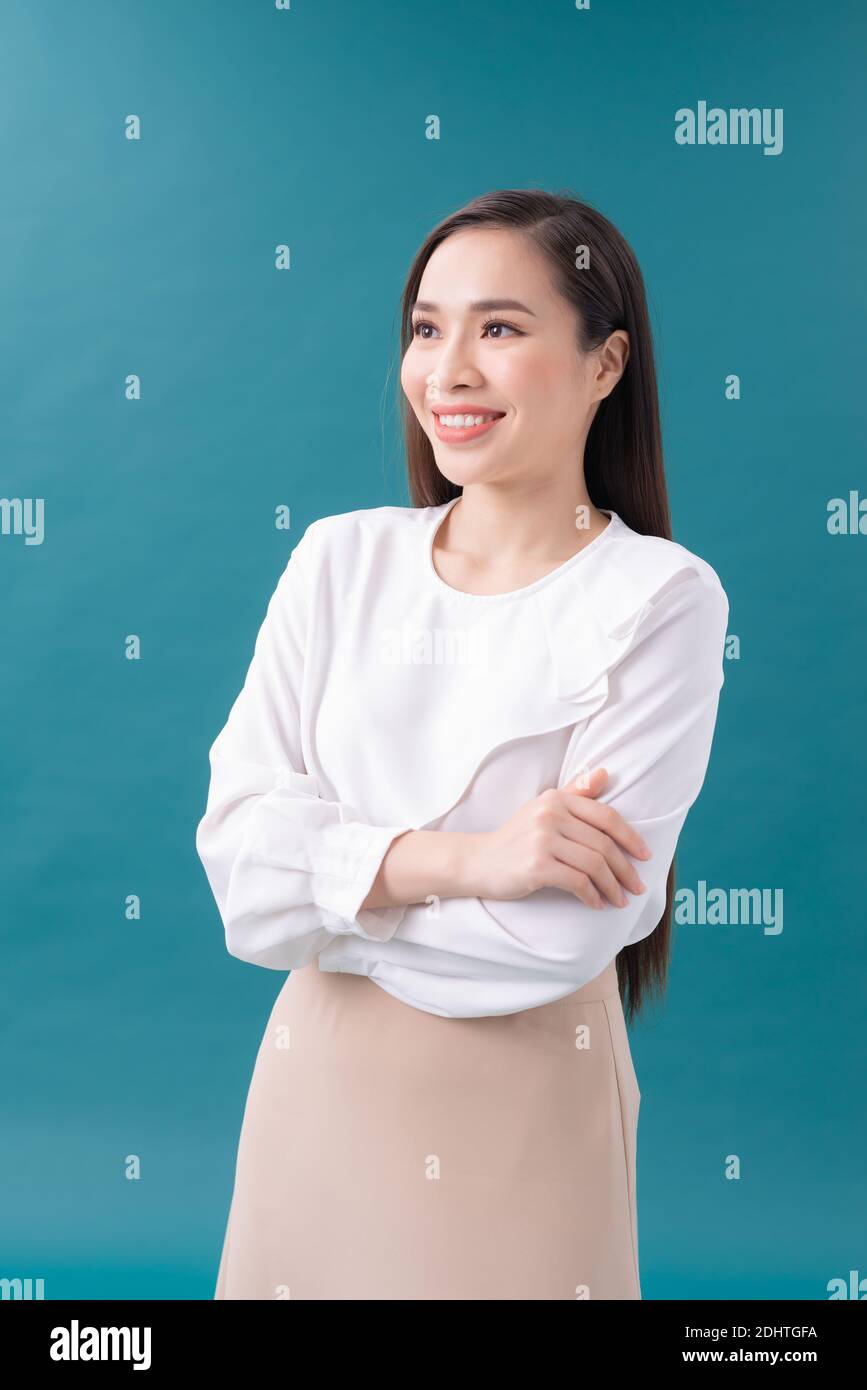 A woman with a smile, think Stock Photo - Alamy