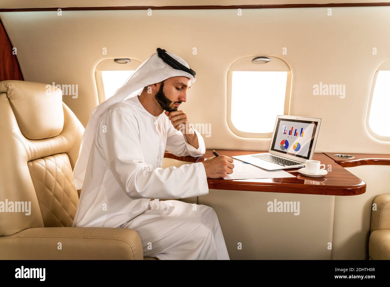 Arabic man wearing kandora in emirates style flying on exclusive ...