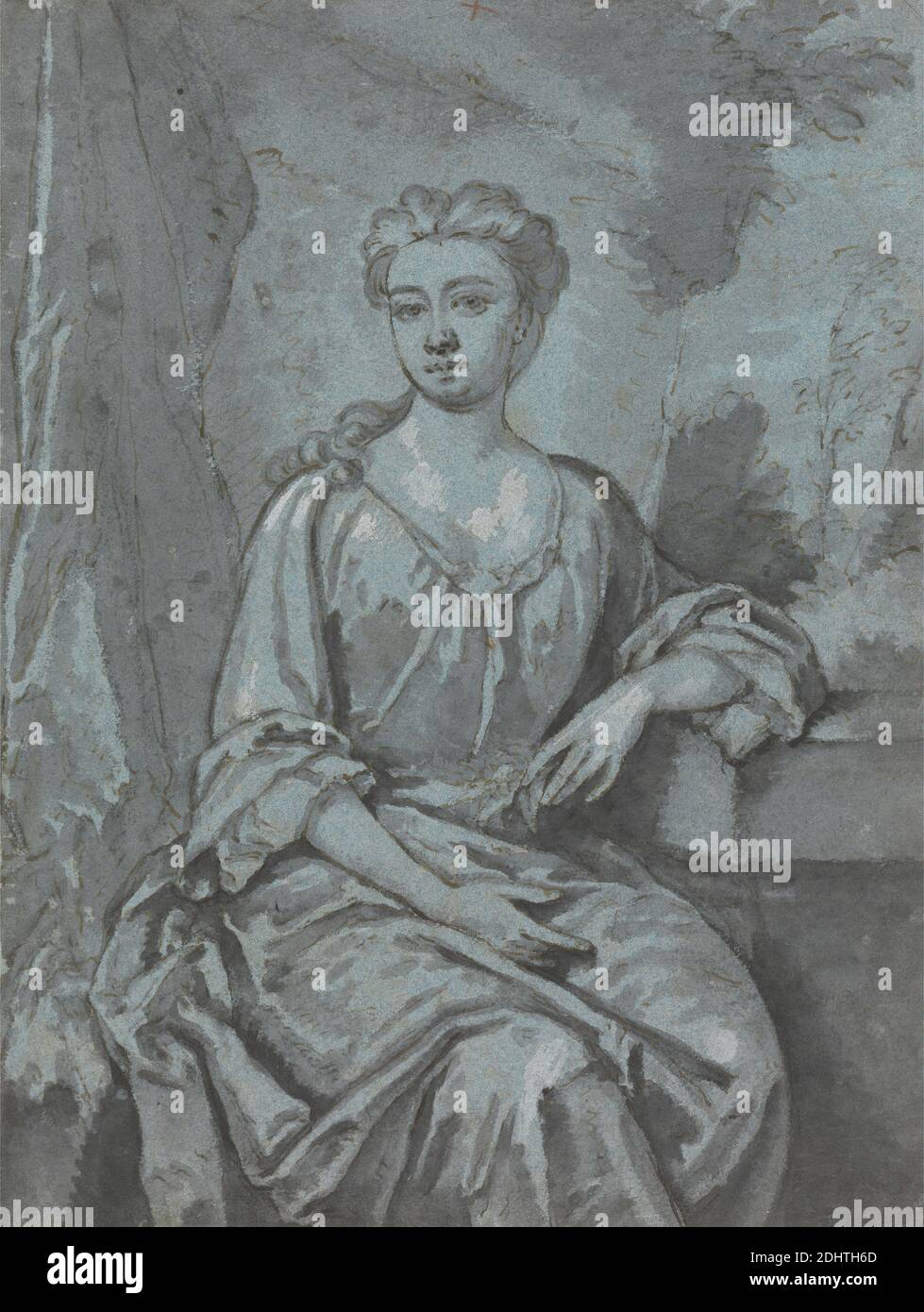 Pen and black ink with gouache on blue wove paper hi-res stock ...