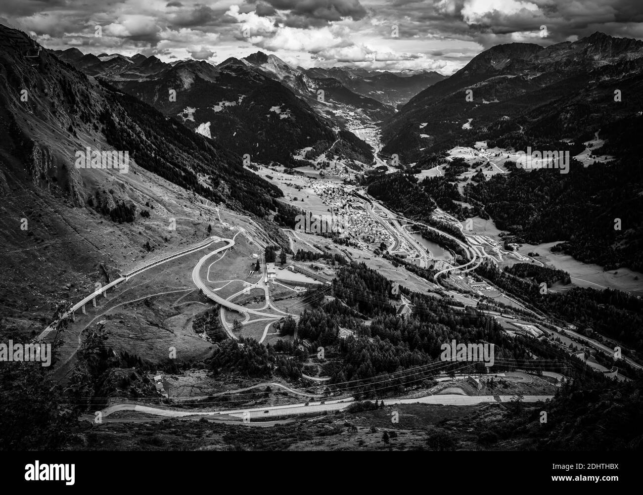Gotthard Pass Street in Switzerland in black and white Stock Photo - Alamy