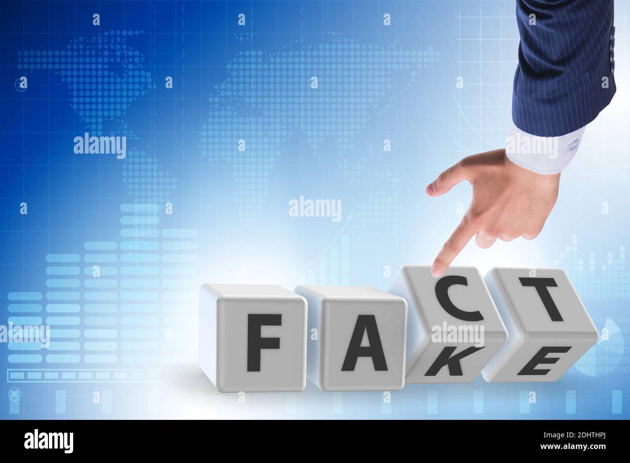 Face or fact concept with turning cubes with letters Stock Photo - Alamy