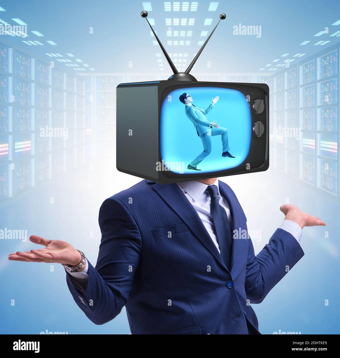 The man with television head in tv addiction concept Stock Photo - Alamy