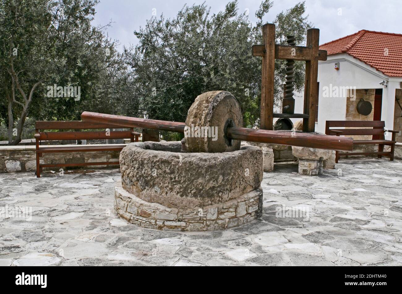 The traditional stone Olive Press and the wooden press in the ...