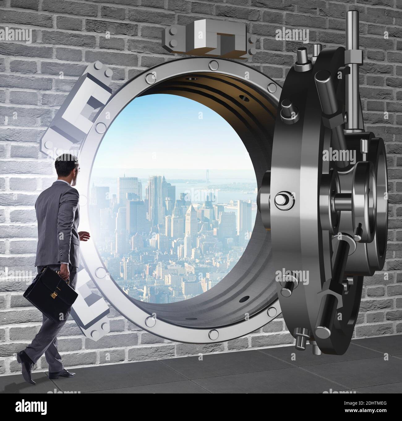 The businessman looking for freedom at the exit Stock Photo - Alamy