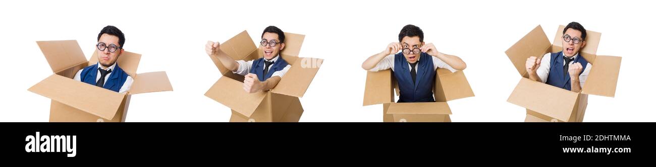 The man in thinking outside the box concept Stock Photo - Alamy