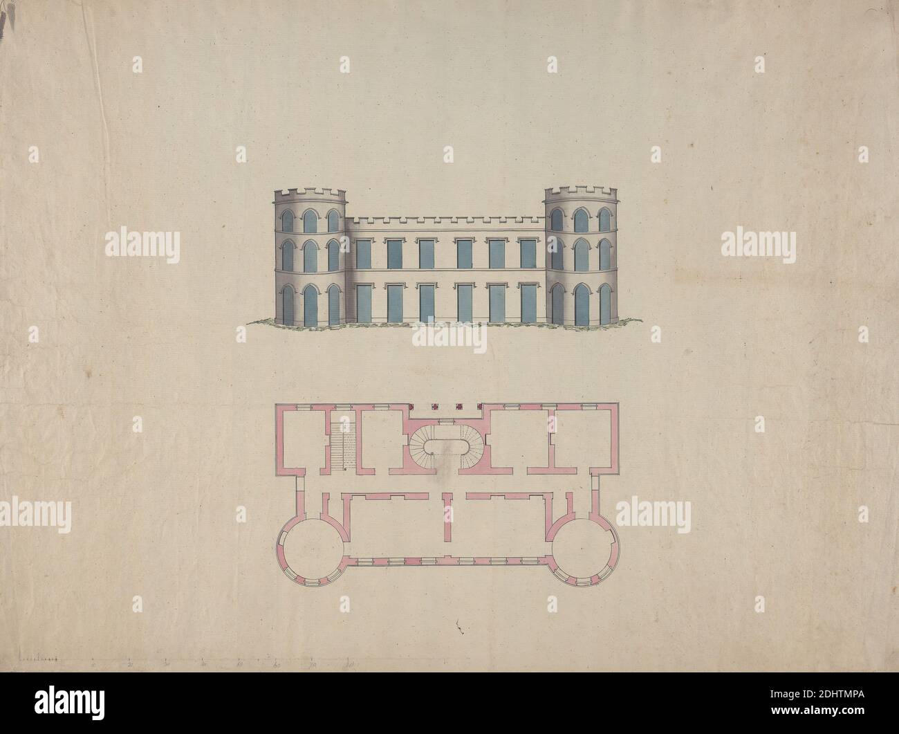 Design for Clifton Castle, Yorkshire: Plan and Elevation in the Gothic ...