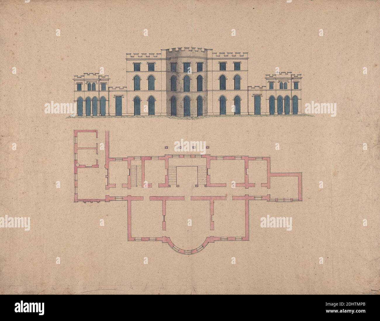 Design for Clifton Castle, Yorkshire: Plan and Elevation in the Gothic ...