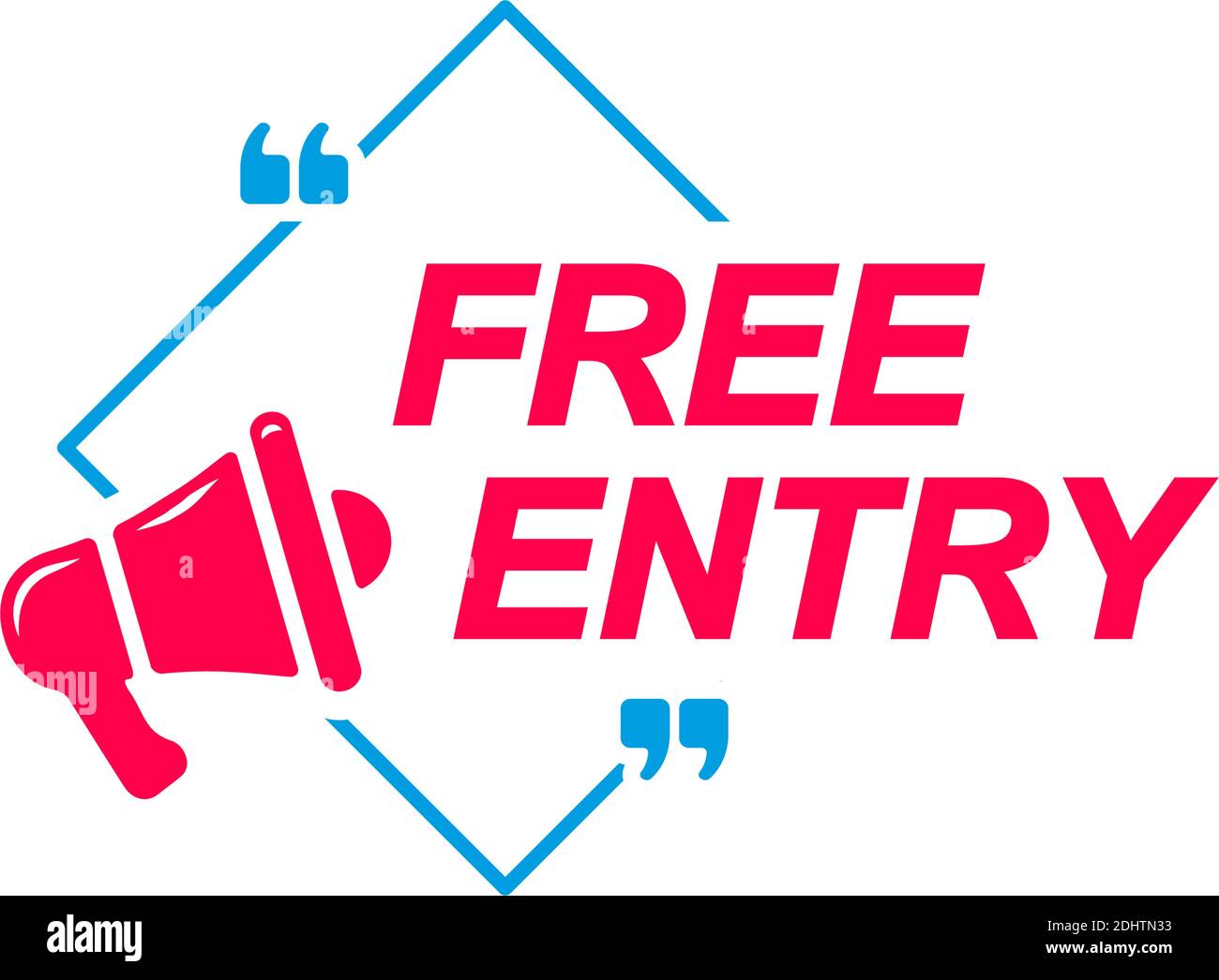 Free Entry labels. Speech bubbles with megaphone icon. Advertising and ...