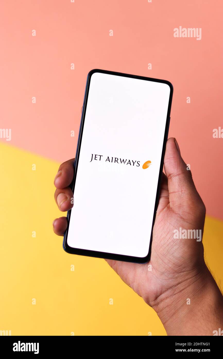 Assam, india - December 20, 2020 : Jet Airways logo on phone screen ...