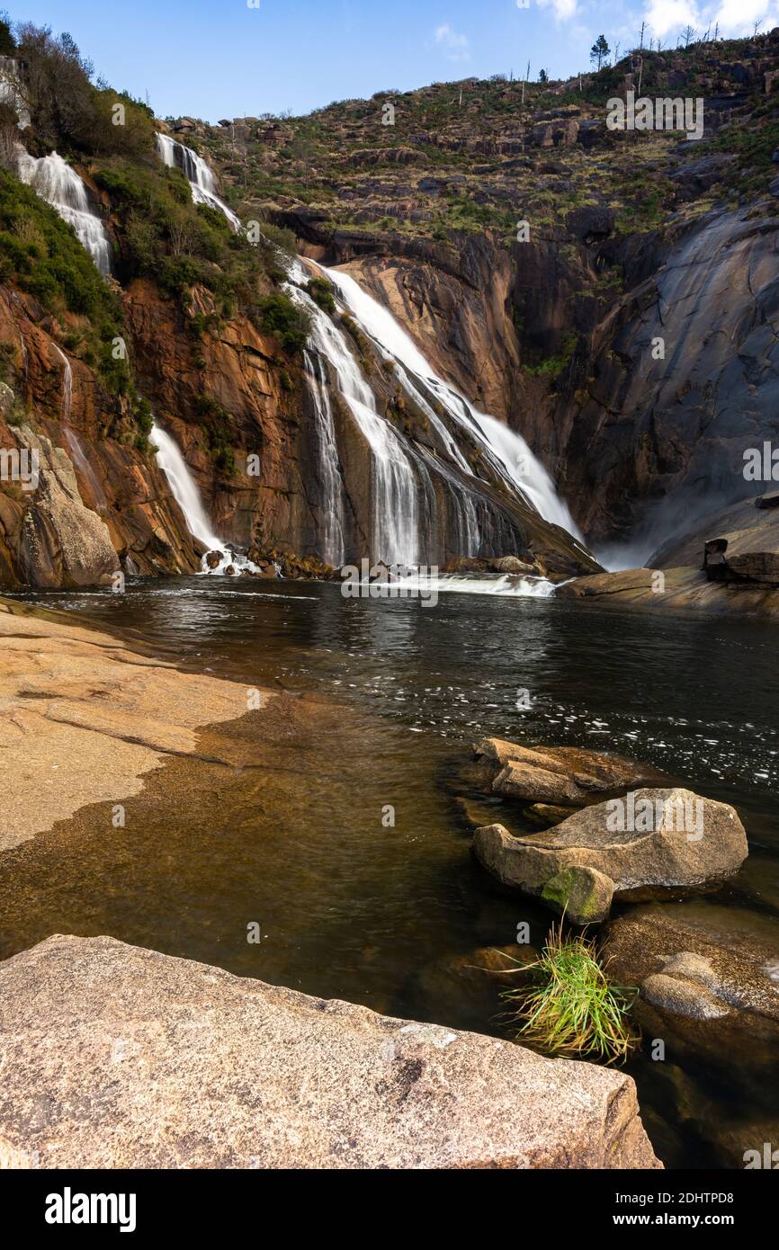 A view of the Ezaro Waterfalls in western Galicia in northern Spain ...