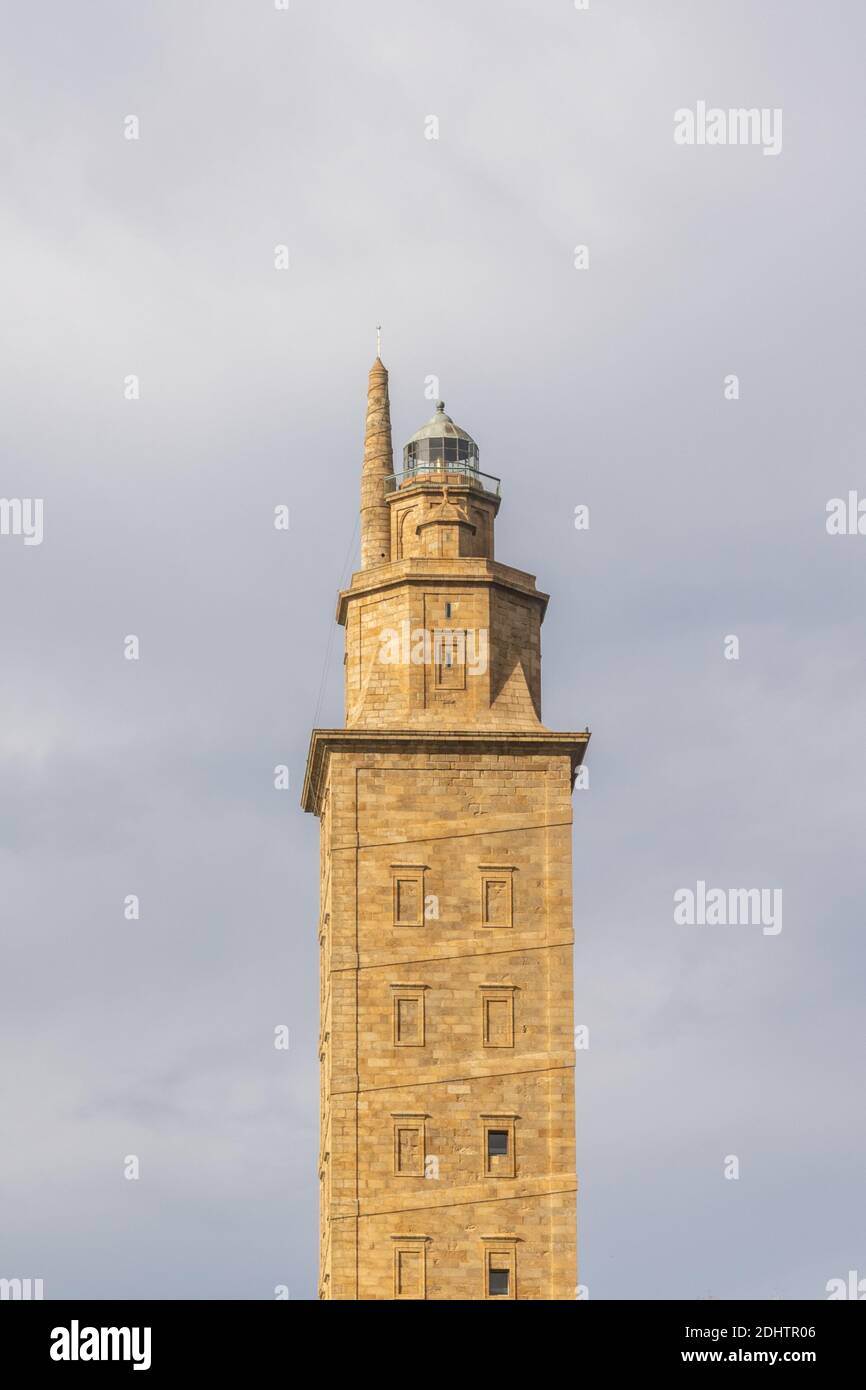 A view of the Hercules Tower lighthouse in La Coruna in Galicia Stock ...