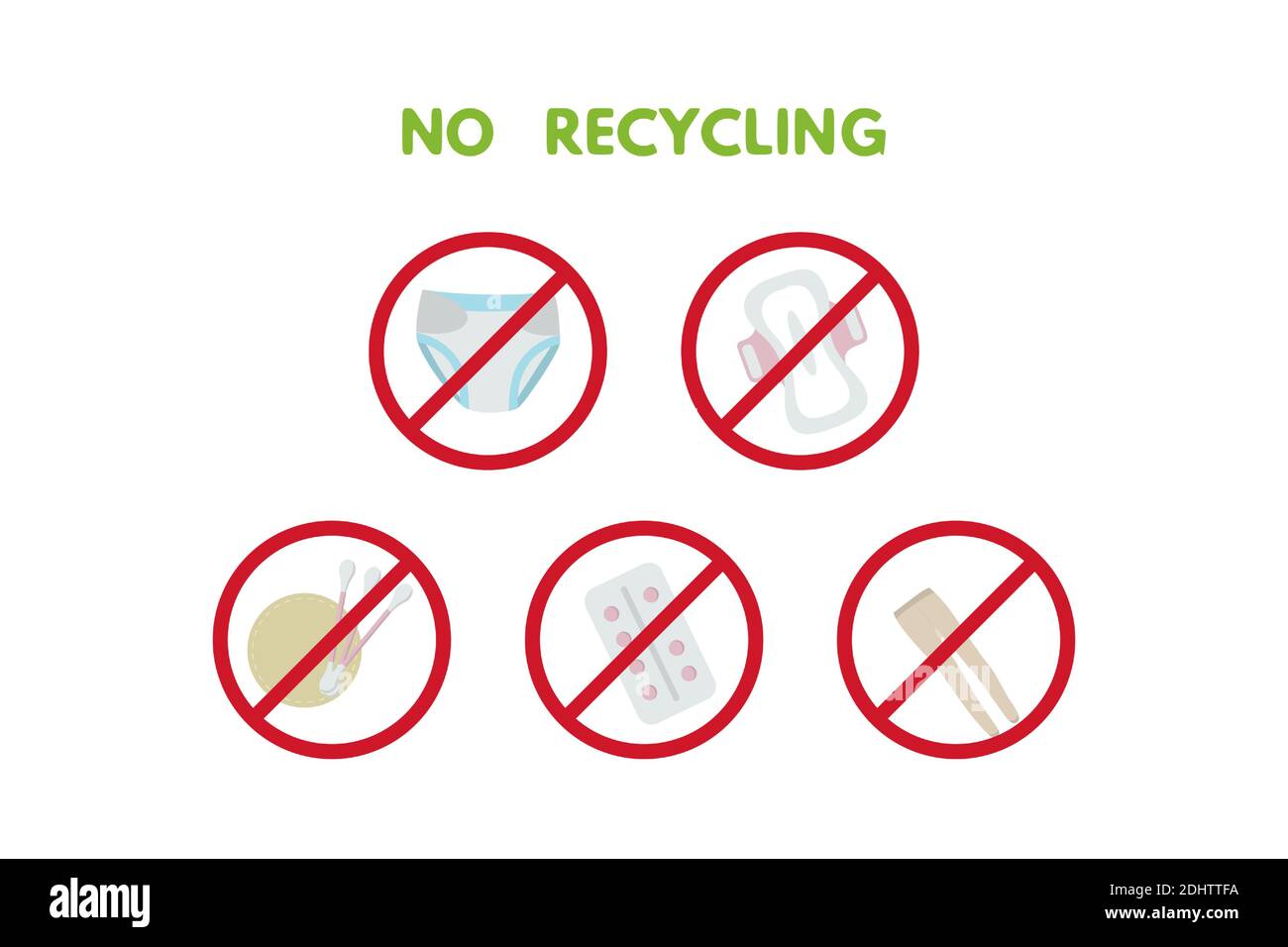 Waste sorting set vector illustration. No recycling trash, nylon ...