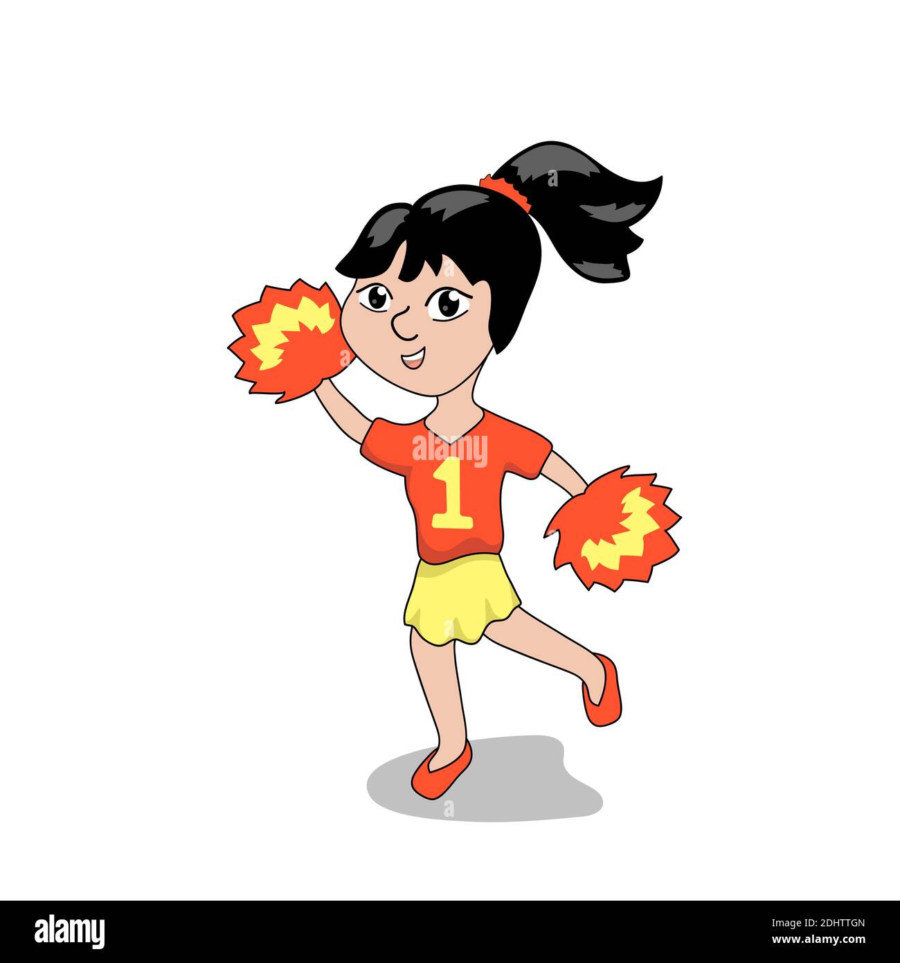 Cheerleader girl cartoon vector illustration on white background. Red ...