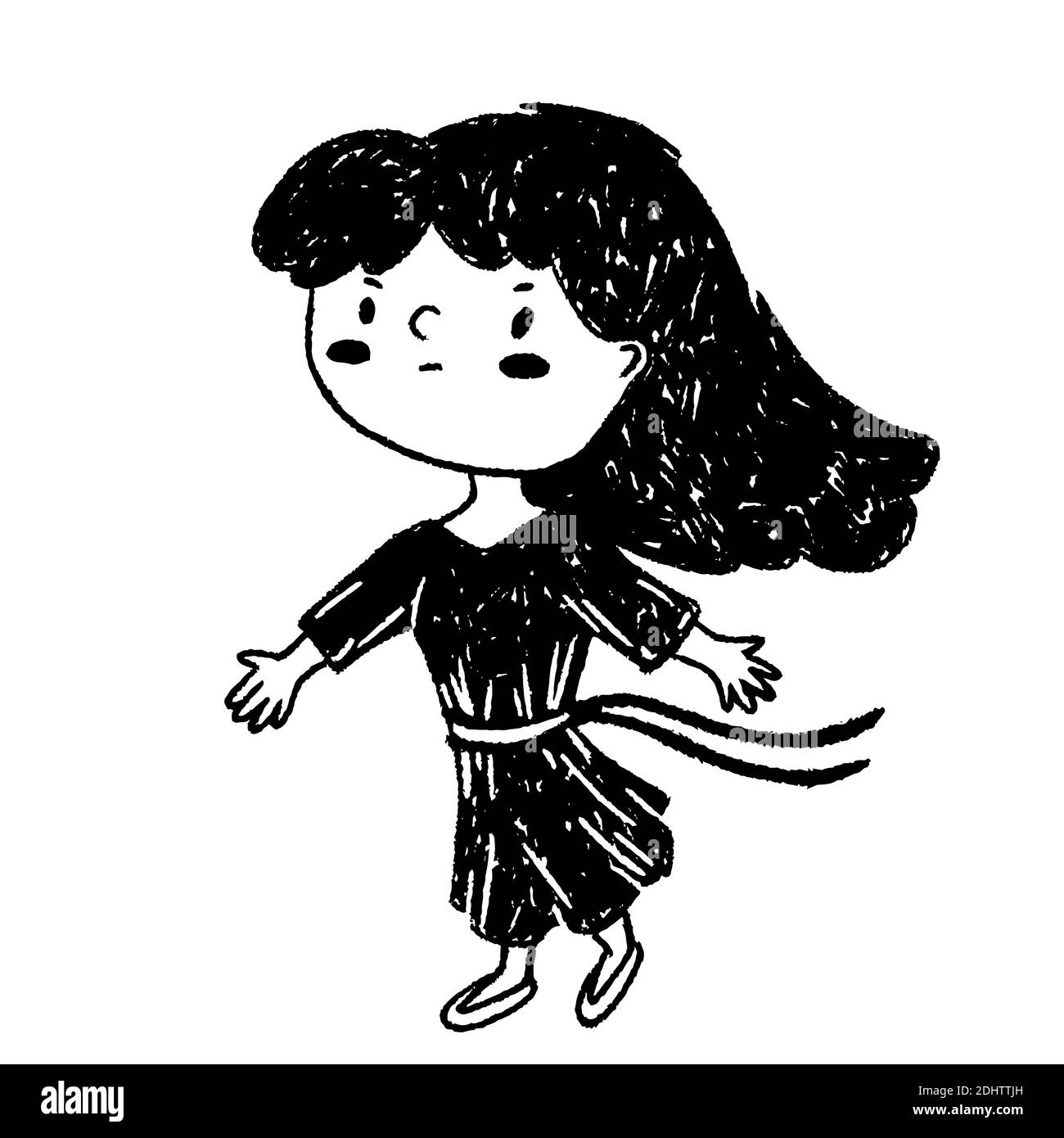 Girl in dress black on white vector illustration. Protesting or ...