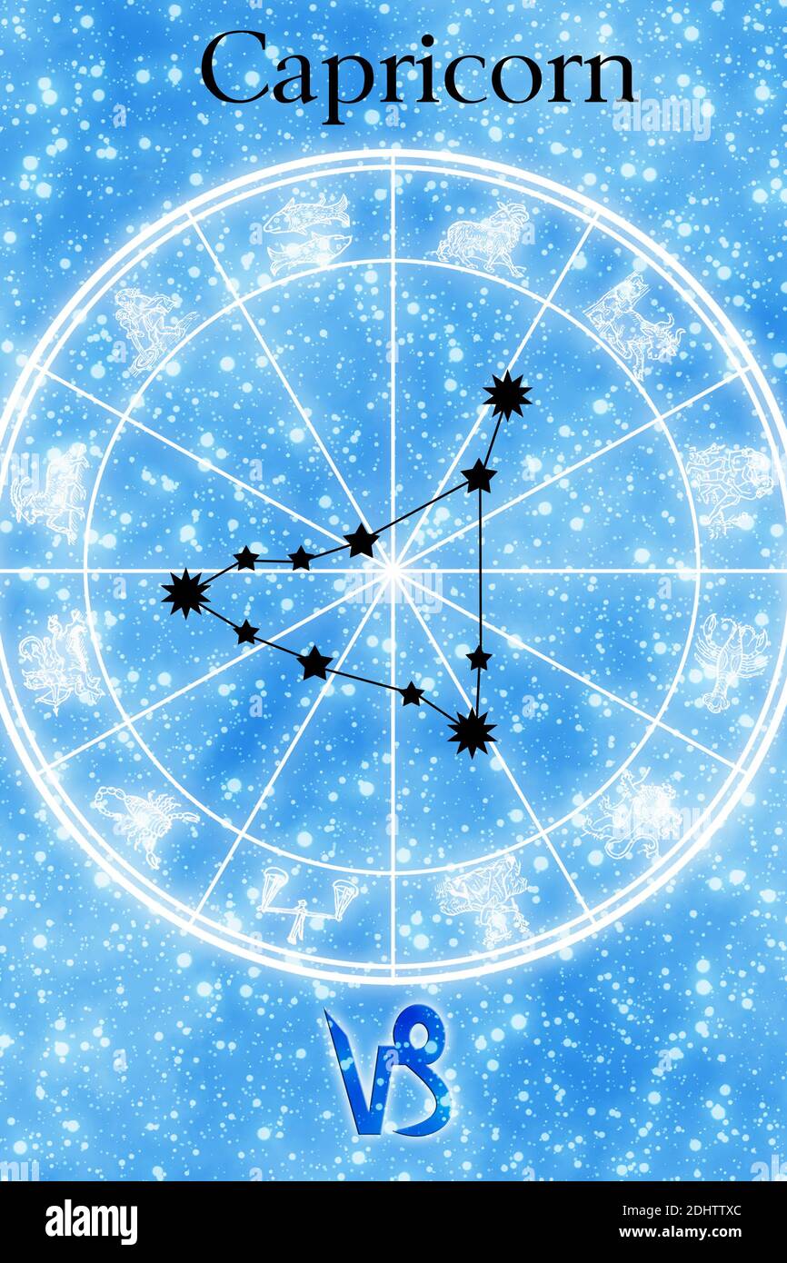 card with symbol, name and constellation of the zodiac sign of ...