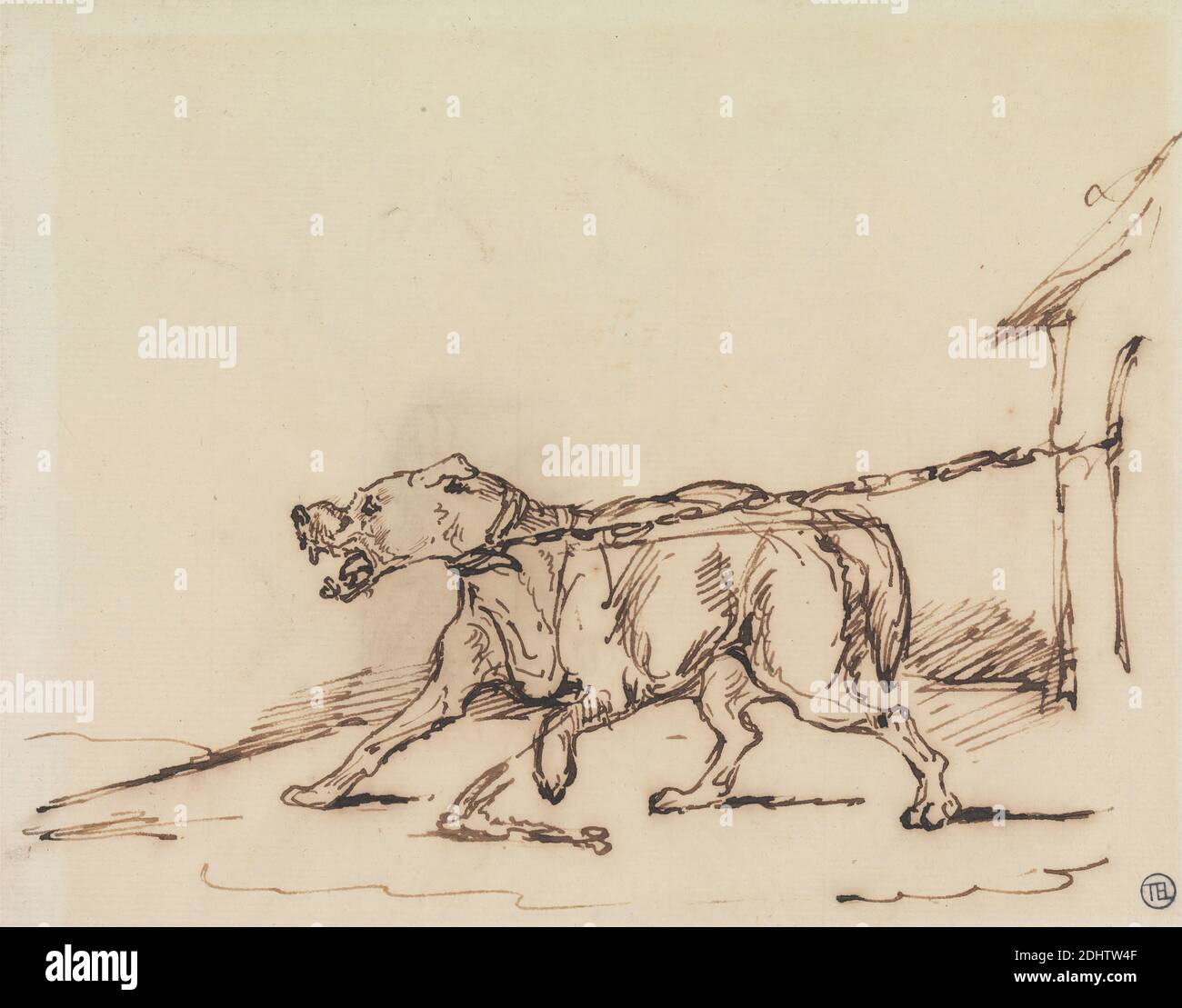 A Snarling Dog Chained to Kennel, unknown artist, nineteenth century ...