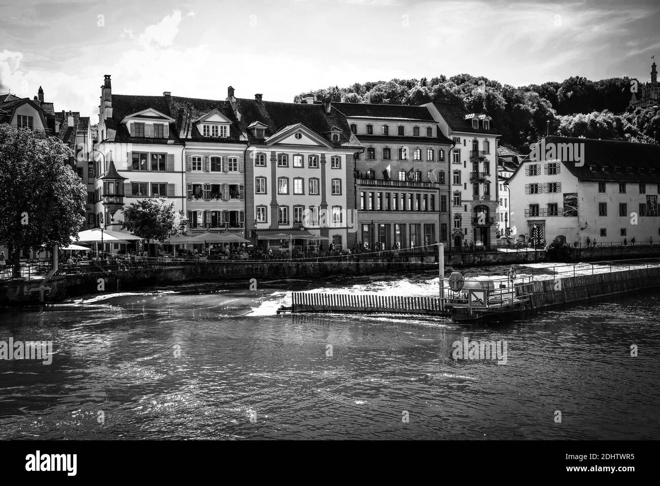 The lakefront of Lake Lucerne in Switzerland in black and white Stock ...