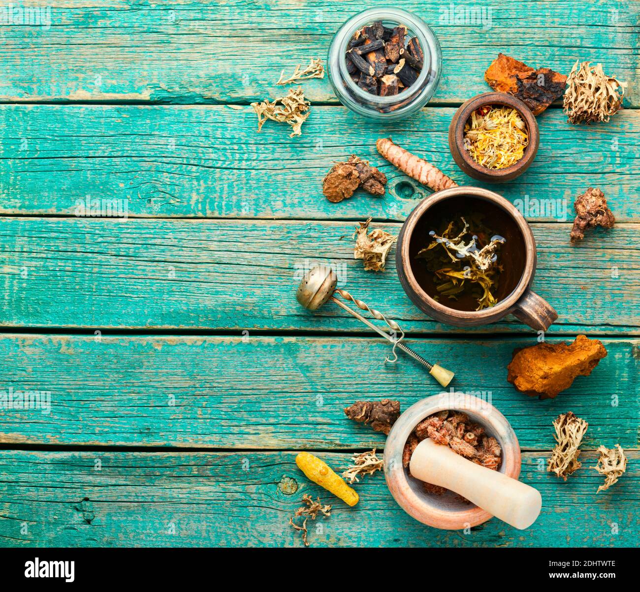 Herbal tea and medicinal herbs.Medicinal plants and roots in herbal ...