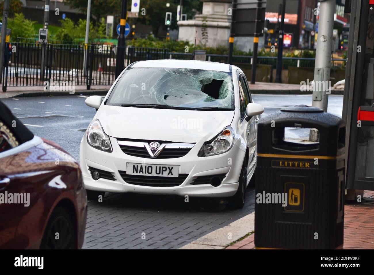 Vauxhall Astra with smashed front windscreen after a hit and run ...