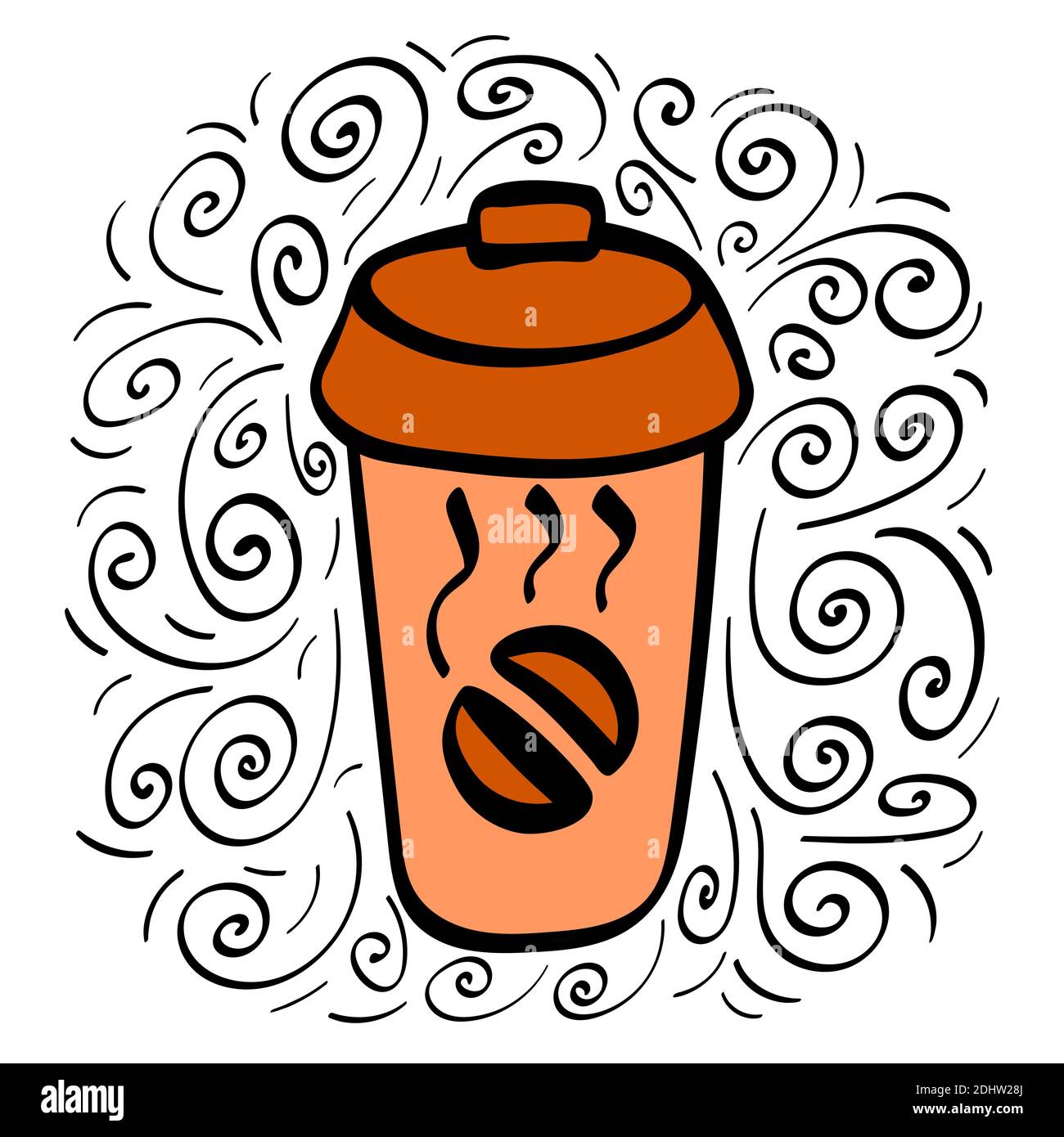Hand drawn coffee to go with decoration. Vector illustration Stock ...